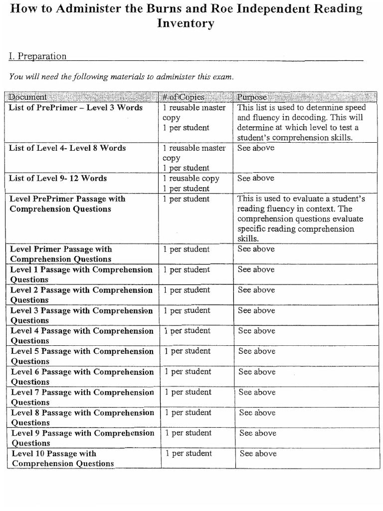 Burns and Roe Independent Reading Inventory | PDF