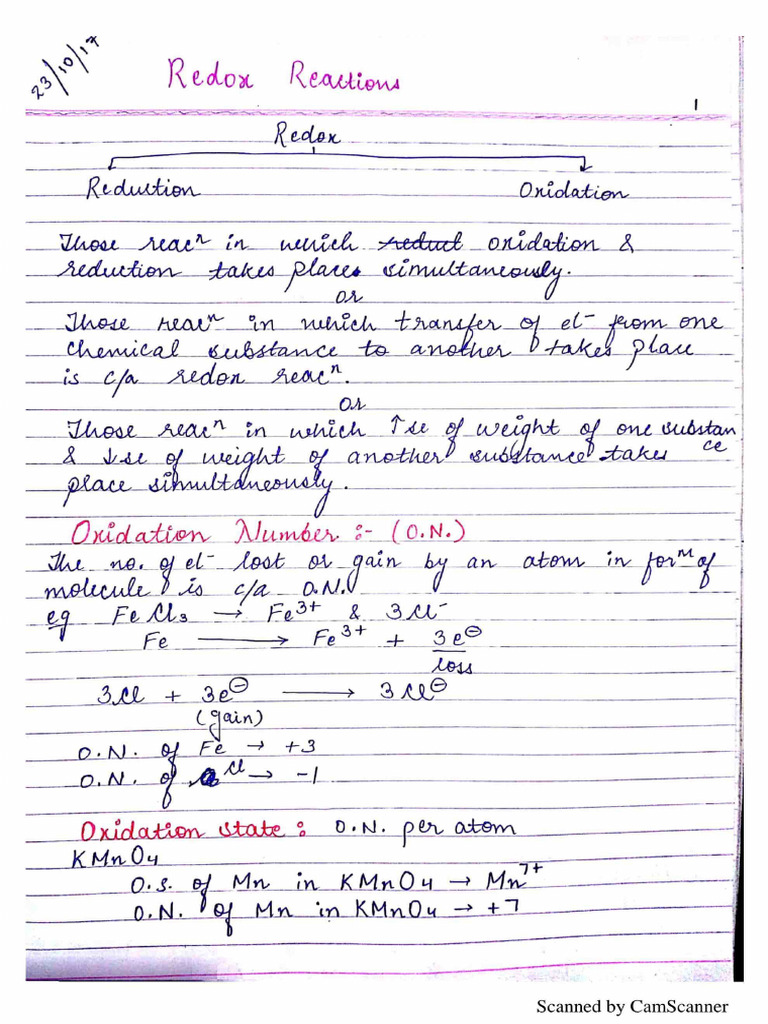 Redox Reaction Notes PDF | PDF