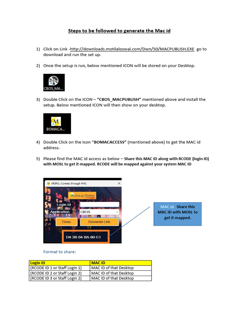 Steps to Generate MAC ID Post Login | PDF