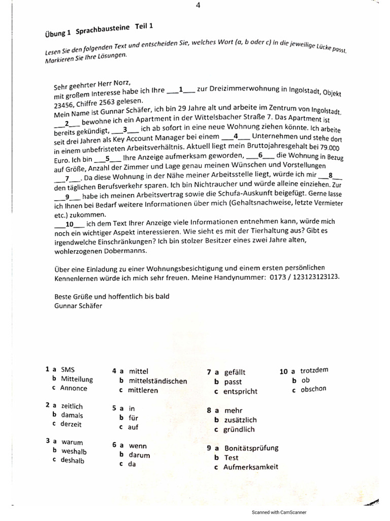 Sprachbausteine B2 Übung 1 | PDF