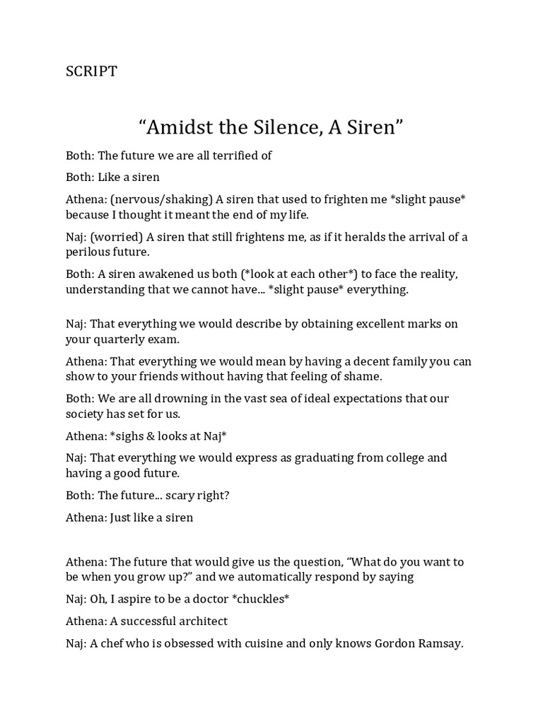 AMIDST THE SILENCE, A SIREN - Script-for-Duet-Spoken-Poetry | PDF