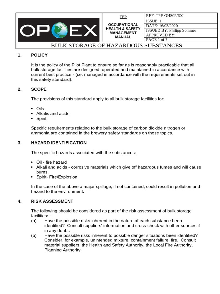 Bulk Storage of Hazardous Substances: 1. Policy | PDF | Dangerous Goods ...