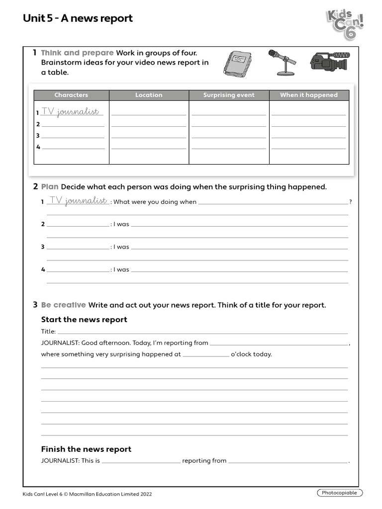Kids Can! Level 6 News Report Activity | PDF