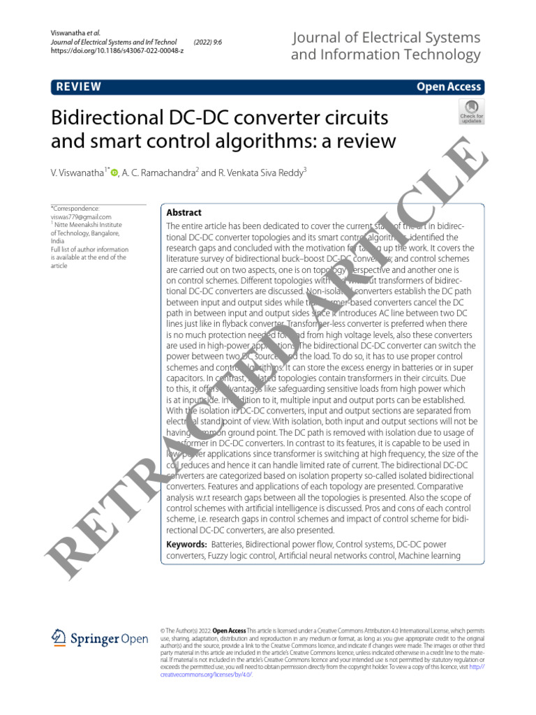 2022 - Bidirectional DC-DC Converter Circuits and Smart Control Algorithms - A Review | PDF ...