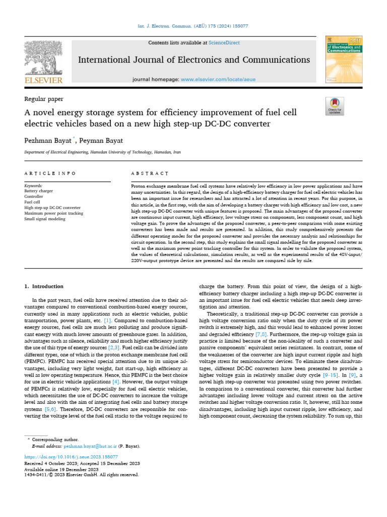 A Novel Energy Storage System For Efficiency Imp - 2024 - AEU - International Jo | PDF | Fuel ...