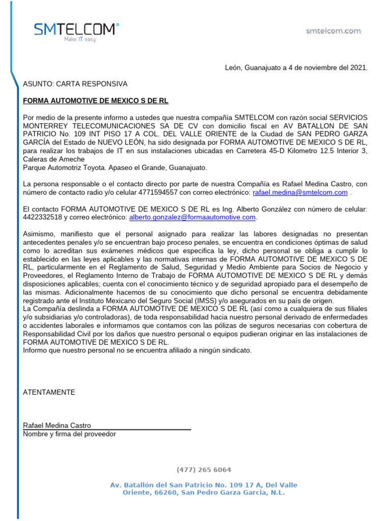 Formato Carta Responsiva | PDF | México