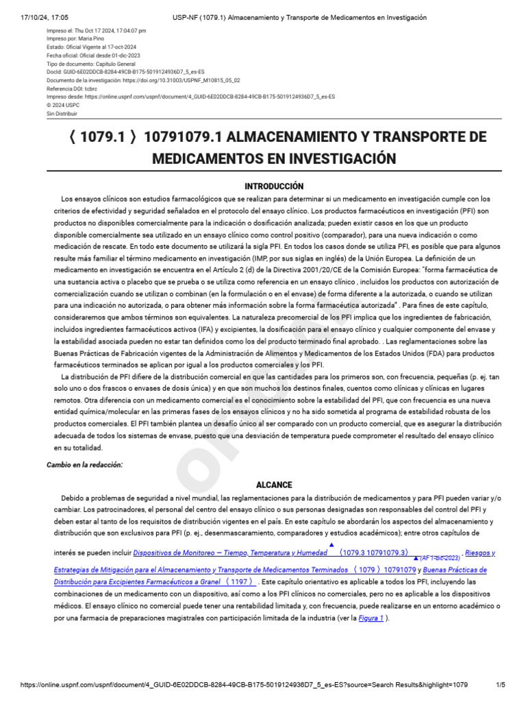 USP-NF 1079.1 Almacenamiento y Transporte de Medicamentos en ...