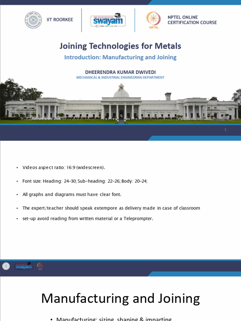 Joining Technologies For Metals: Introduction: Manufacturing and Joining | PDF | Welding ...