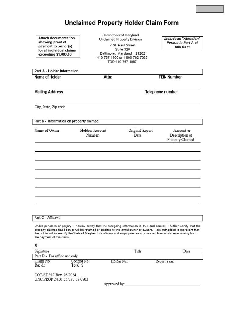 Unclaimed Property Holder Claim Form | PDF | Law