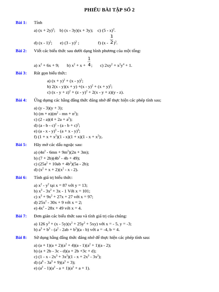 Bai Tap Ve Cac Hang Dang Thuc Dang Nho | PDF