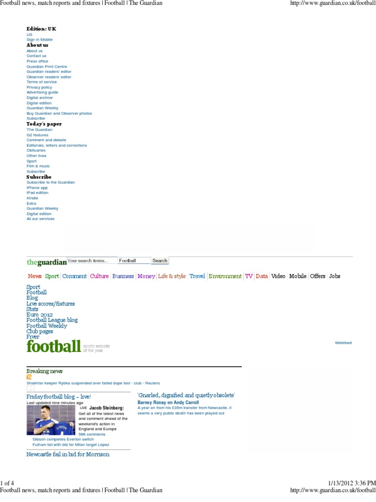 Football News, Match Reports and Fixtures - Football - The Guardian | PDF