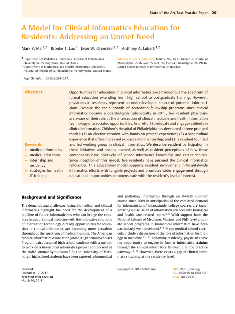 A Model for Clinical Informatics Education for Residents | PDF ...