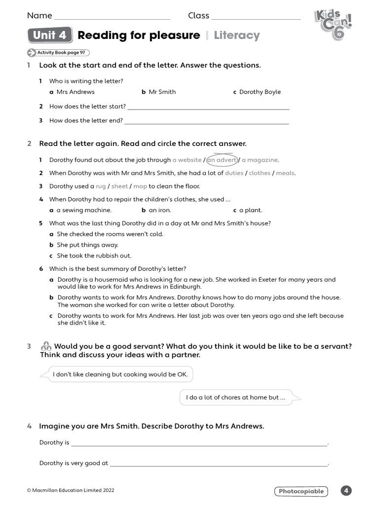 Unit 4: Reading for Pleasure Activities | PDF