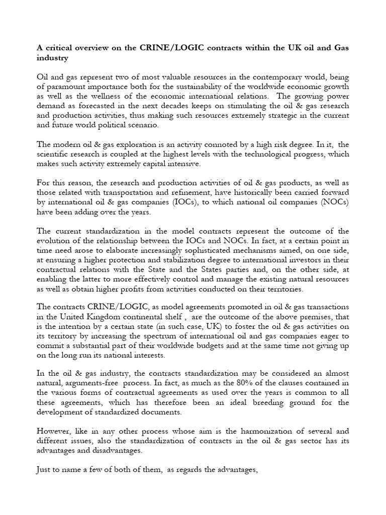 A Critical Overview On The CRINE/LOGIC Contracts Within The UK Oil and ...