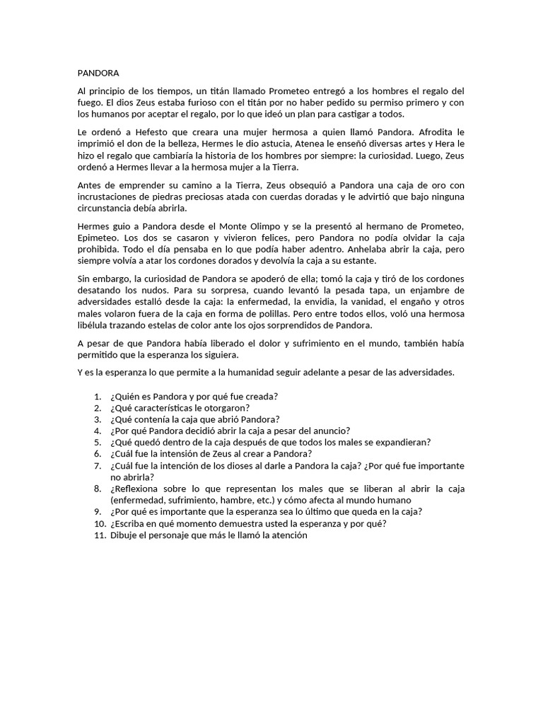 Mito de Pandora | PDF | Prometeo | Zeus