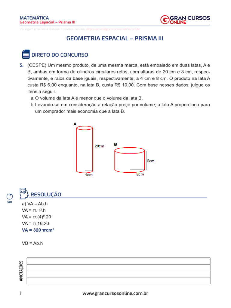 Geometria Espacial - Prisma e Cilindro | PDF | Geometria | Geometria Euclidiana