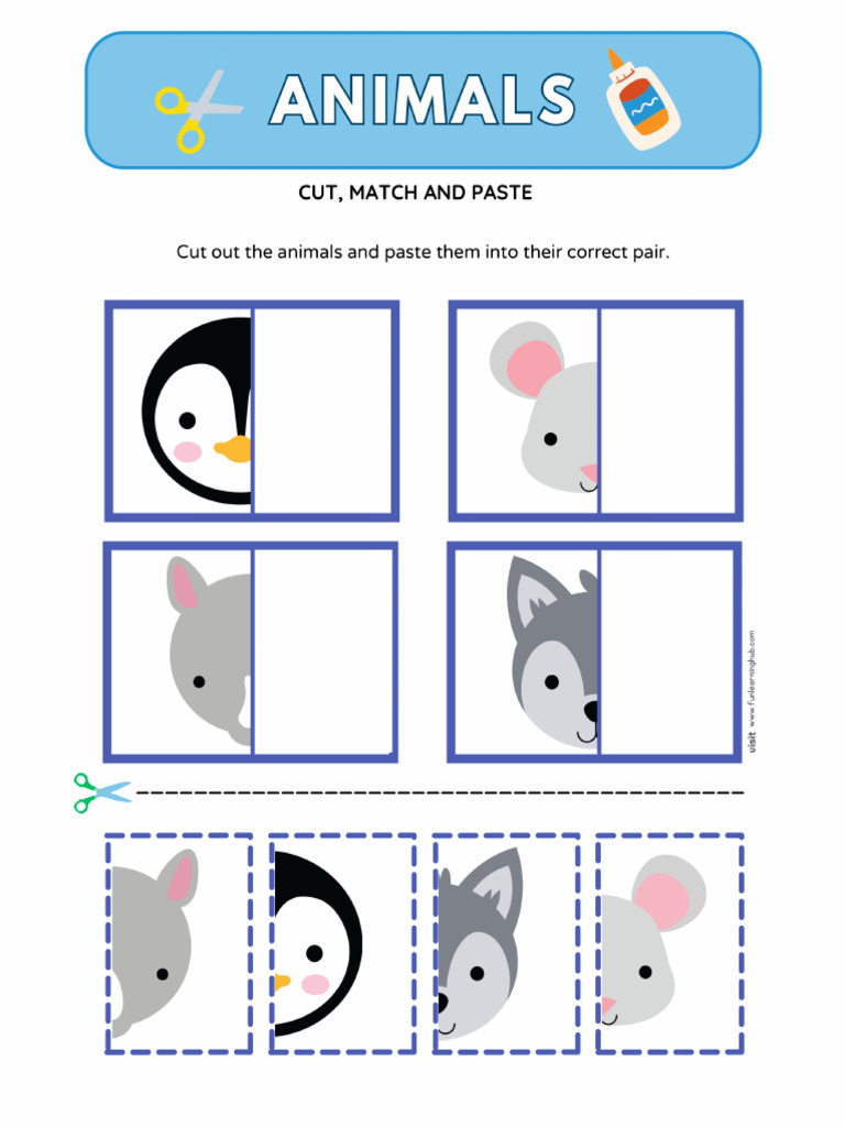 Animals Cut and Paste - Pair Match D | PDF