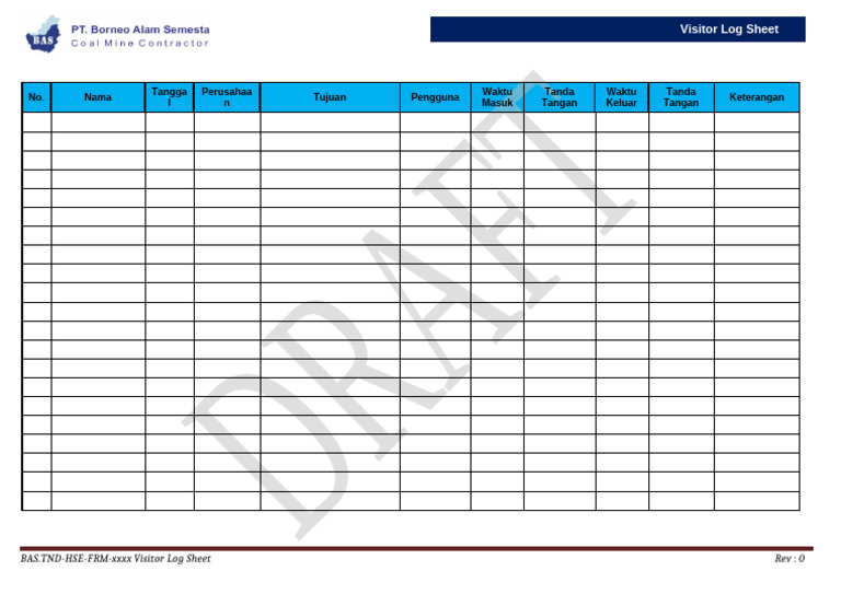 BAS - TND-HSE-FRM-xxxx Visitor Log Sheet | PDF