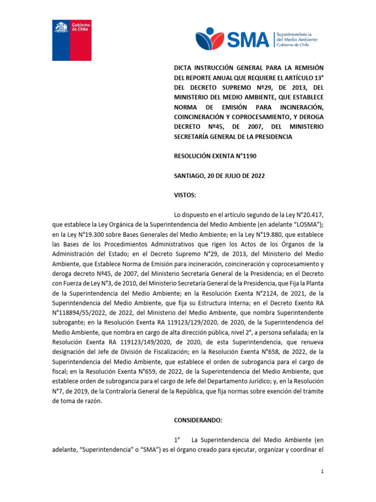 Resol Exenta N 1190 Sma | PDF | Combustión | Mercurio (Elemento)