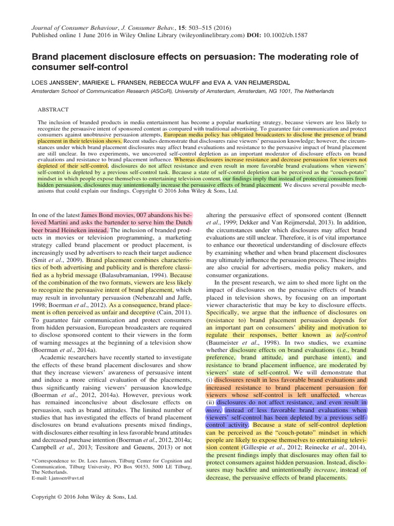 5 Brand Placement Disclosure Effects On Persuasion The Moderating | PDF ...