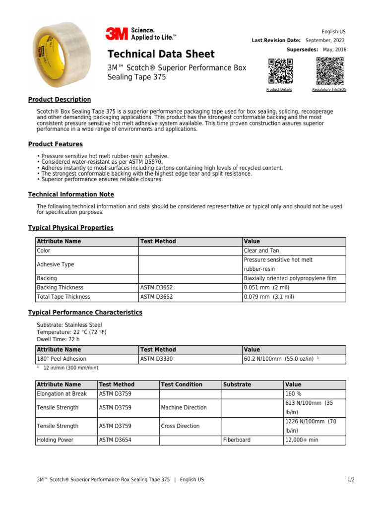 FICHA TECNICA Tape de Referencia - 3M 375 | PDF | Legal Liability ...