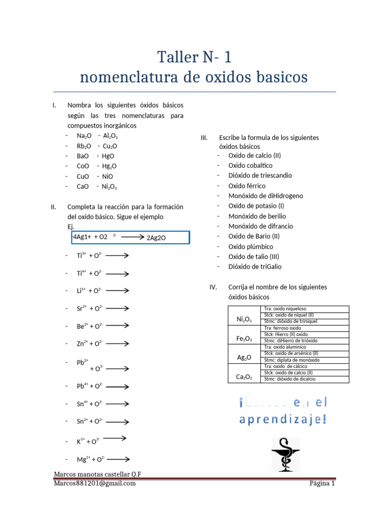 Nomenclatura de Óxidos Básicos | PDF | Óxido | Elementos químicos