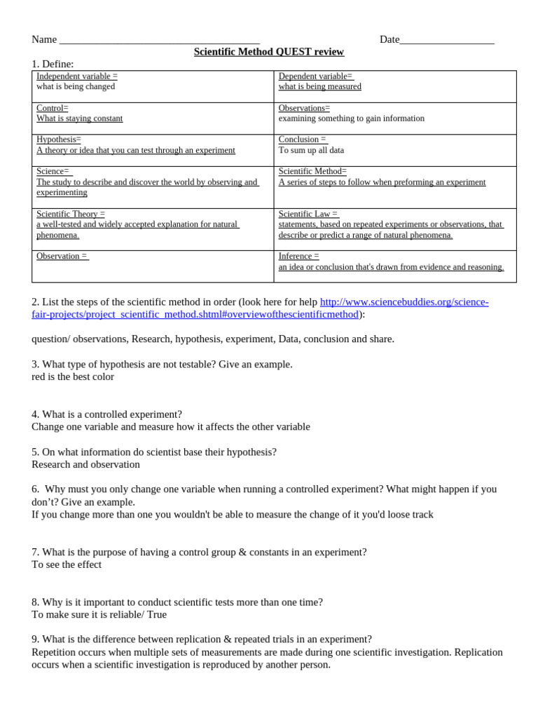 scientific+method+QUEST+review+notes-1 | PDF | Experiment | Scientific ...