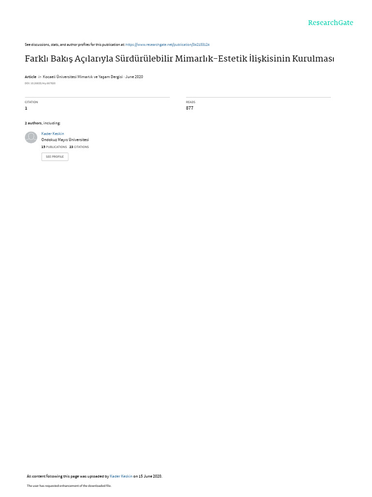 Farkl Bak Alaryla Srdrlebilir Mimarlk Estetiklikisinin Kurulmas | PDF