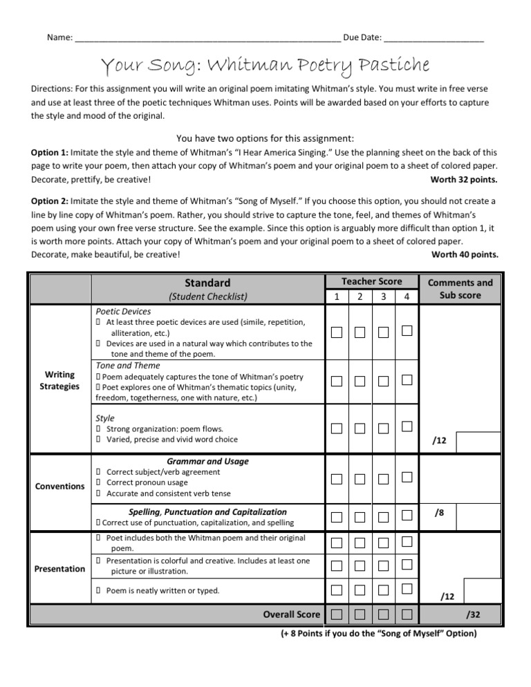 Whitman Poetry Pastiche | PDF