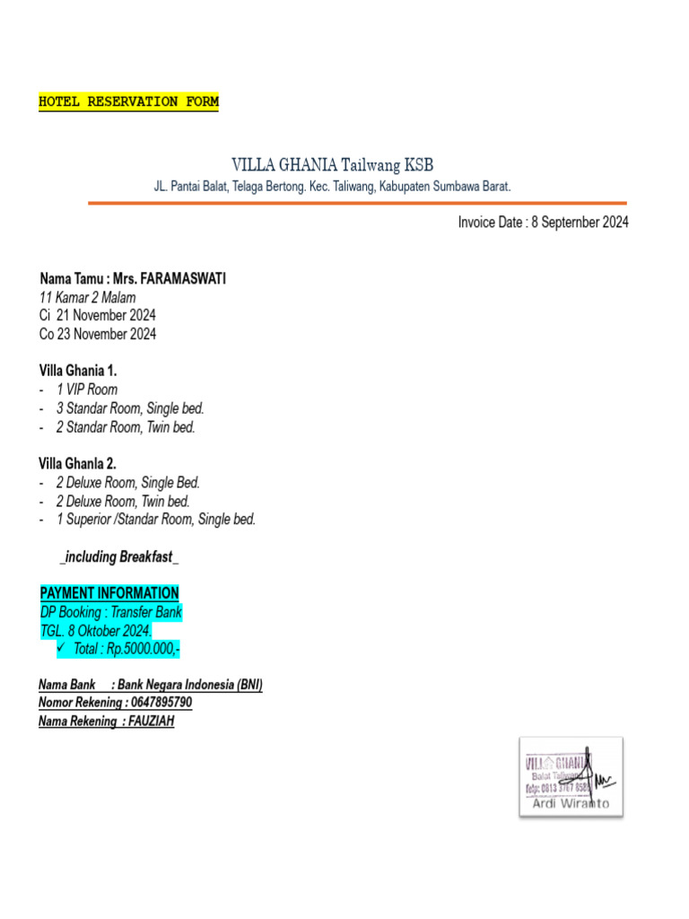 Form Reservasi | PDF