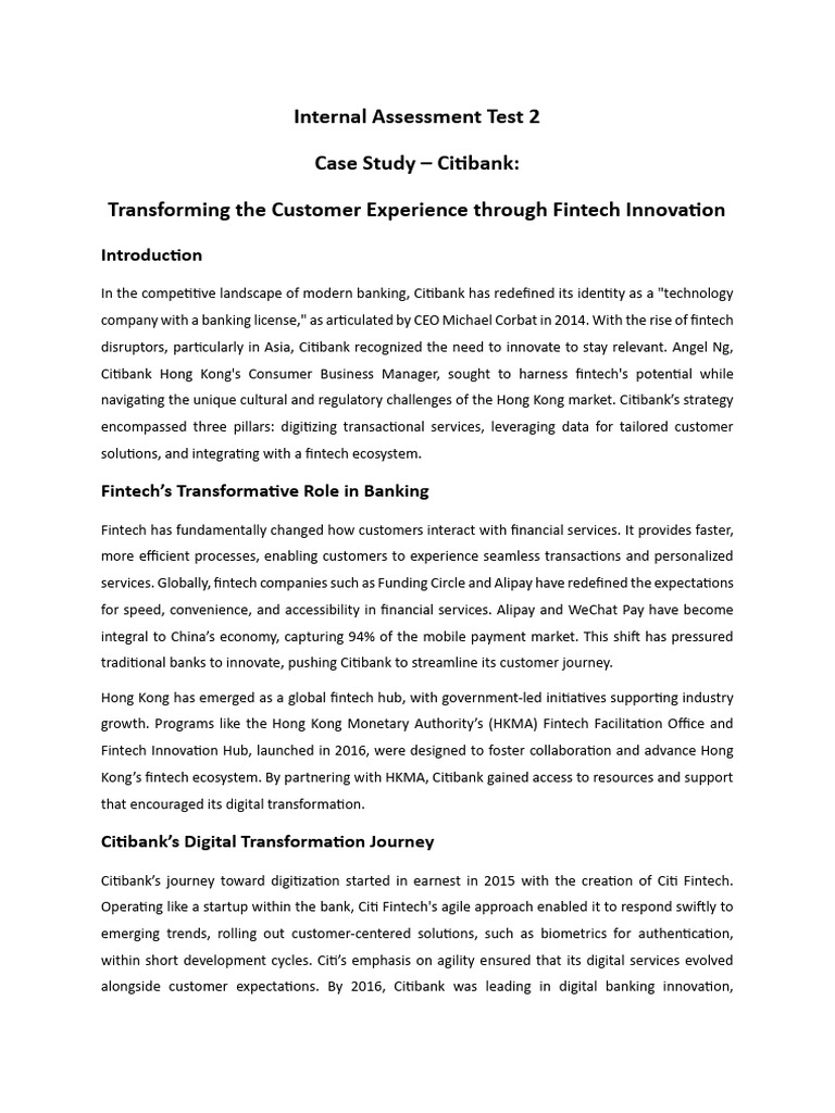 Internal Assessment Test 2 - Citibank | PDF | Banks | Customer Experience