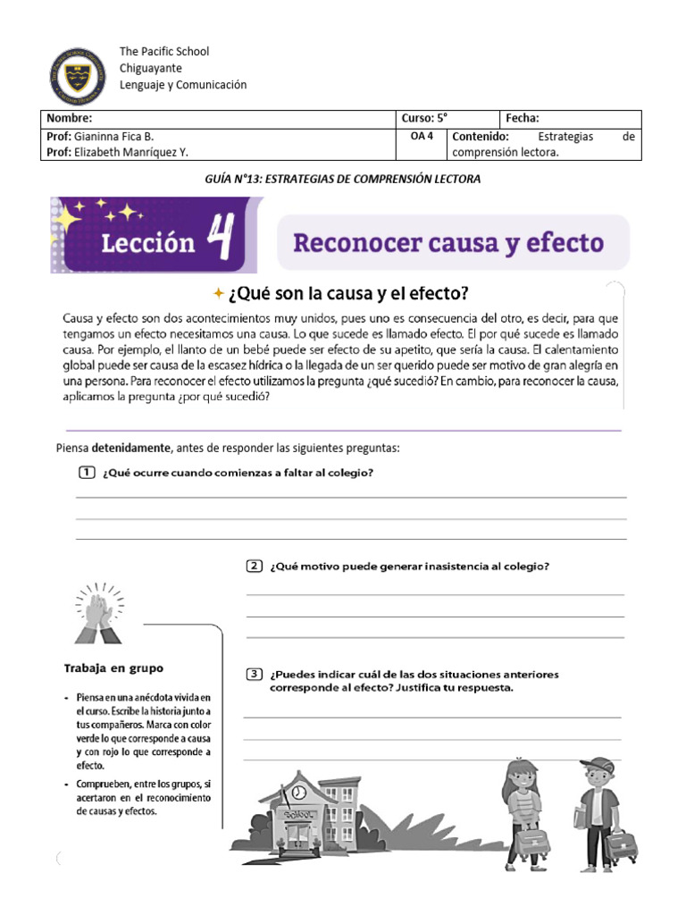 Guía N°13 Comprensión Lectora - Reconocer Causa - Efecto | PDF ...