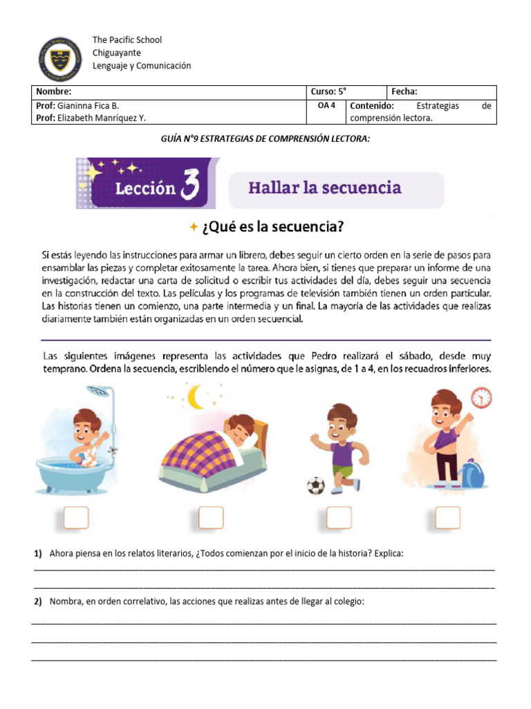 Guía N°9 Comprensión Lectora - Hallar La Secuencia | PDF