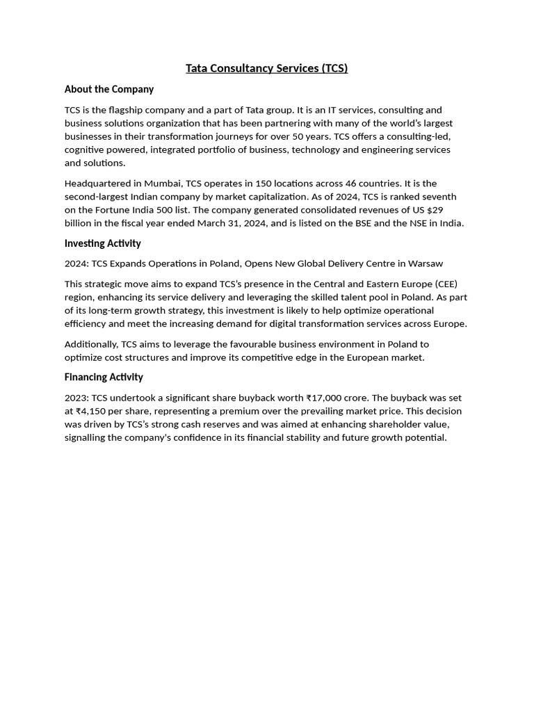 TCS Business Activities | PDF