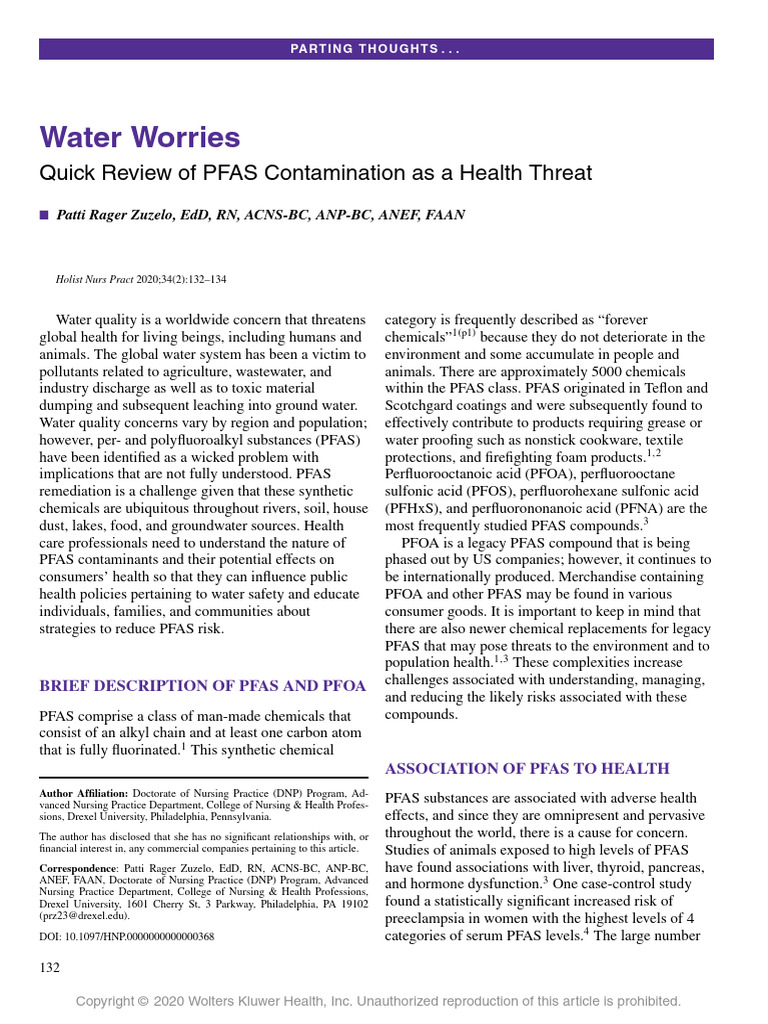 Water Worries - Quick Review of PFAS Contamination As A Health Threat ...