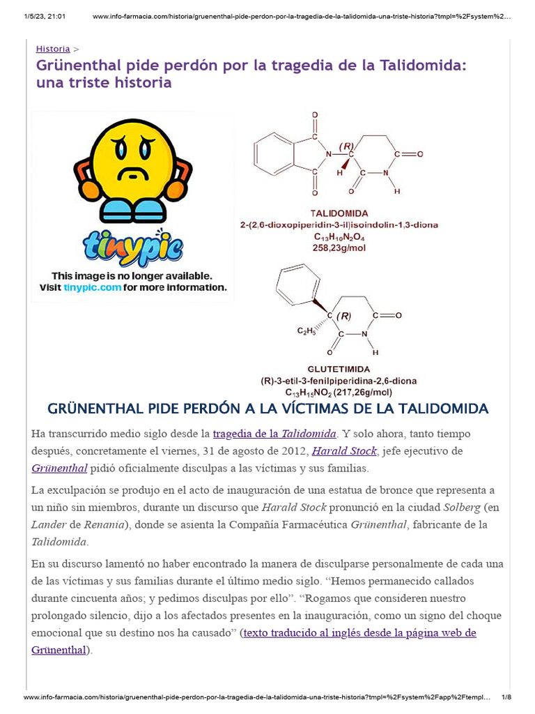 Talidomida Una Triste Historia | PDF | Administración de Alimentos y ...