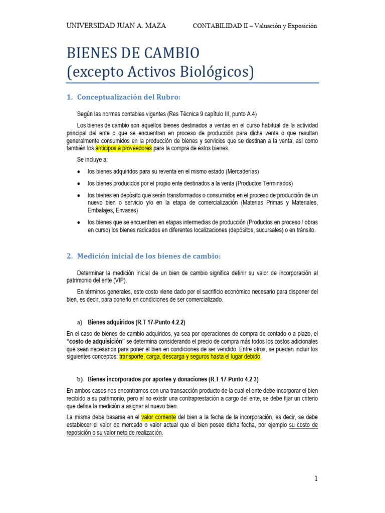 BIENES DE CAMBIO Marco teórico y ejemplos | PDF | Contabilidad | Costo