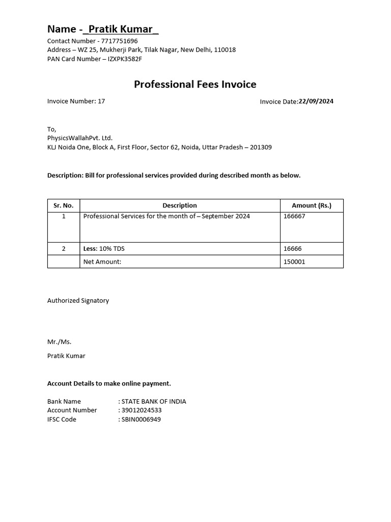 Professional Consultant Bill September 2024 | PDF