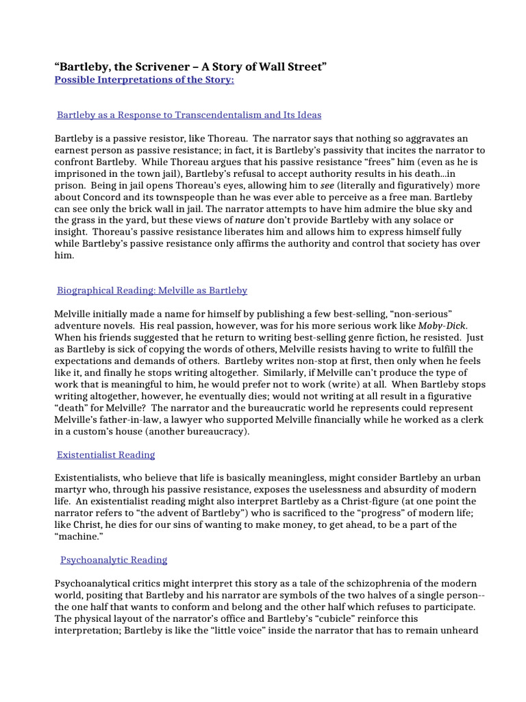 Bartleby Interpretations | PDF | Bartleby, The Scrivener | Deconstruction