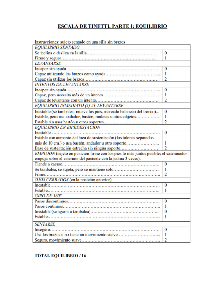 Escala de Tinetti | PDF