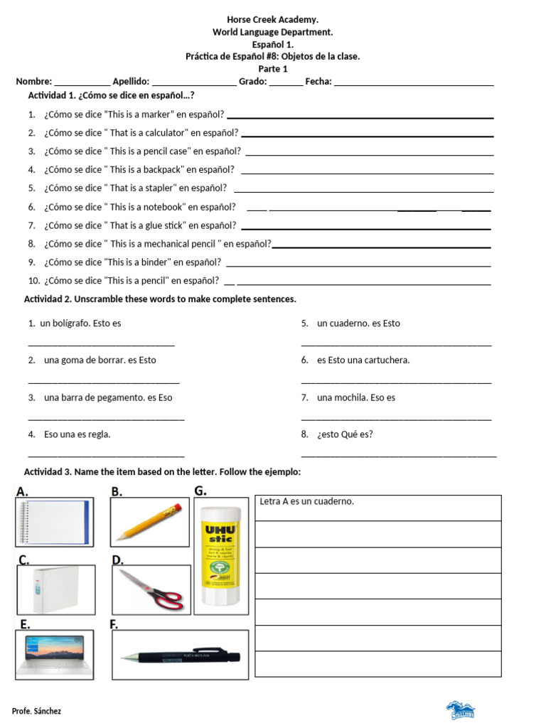 Práctica de Español: Objetos de Clase | PDF