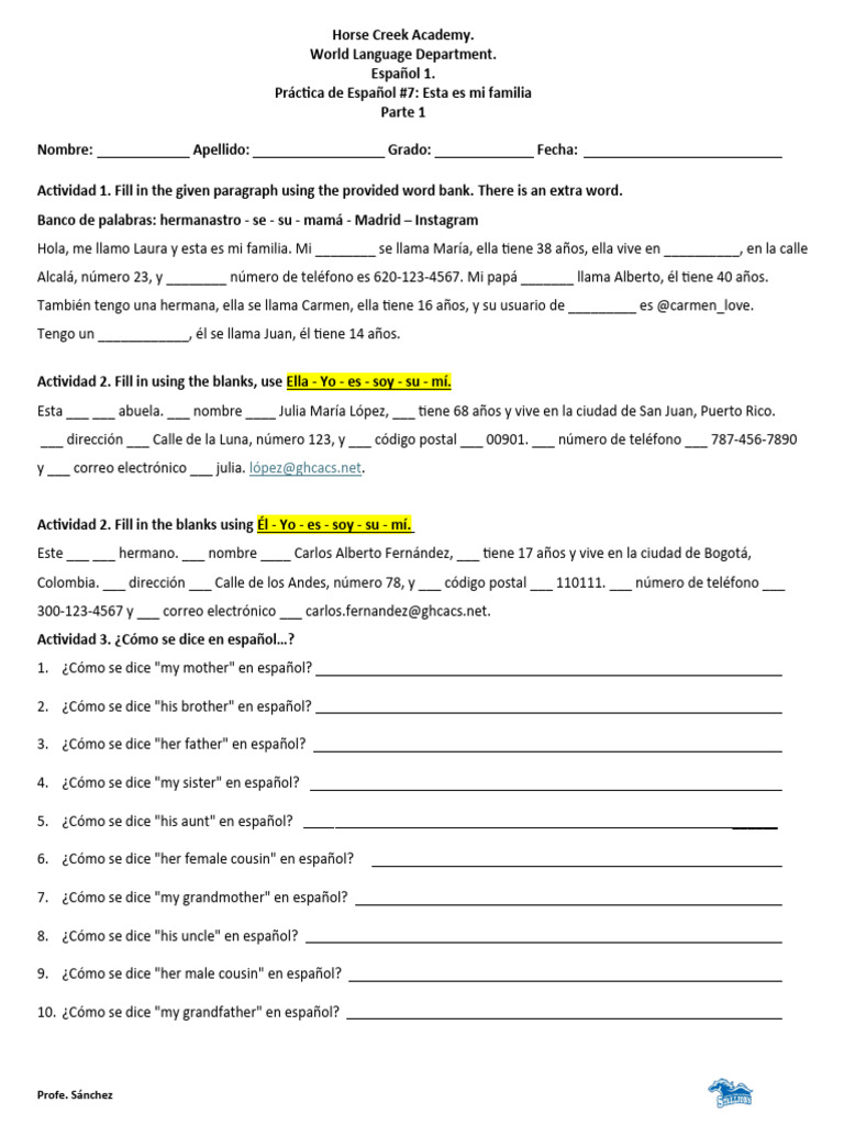 Practica de Espanol #7 Esta Es Mi Familia | PDF | Artes del Lenguaje y ...