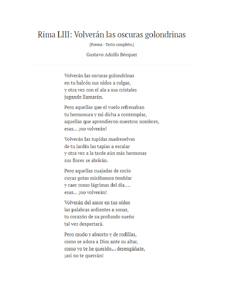 Poema -Rima LIII- De Gustavo Adolfo Bécquer | PDF