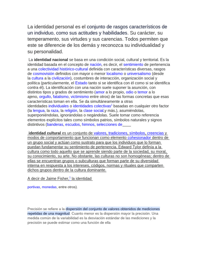 Identidad personal y nacional: conceptos clave | PDF | Flexibilidad ...