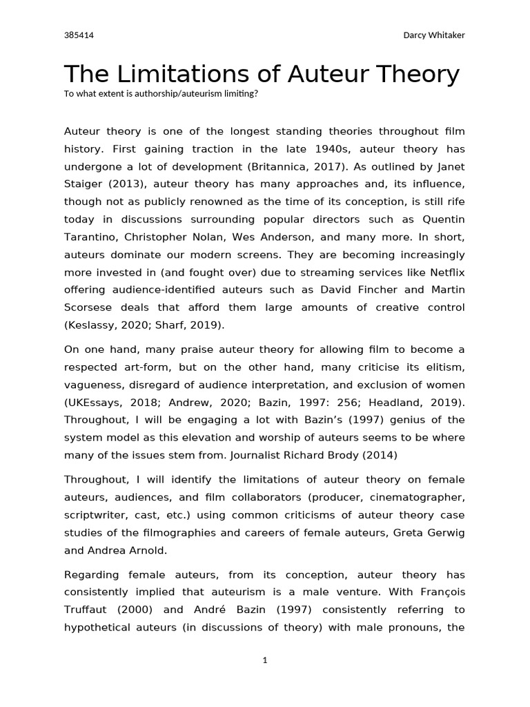 Limitations of Auteur Theory on Women | PDF