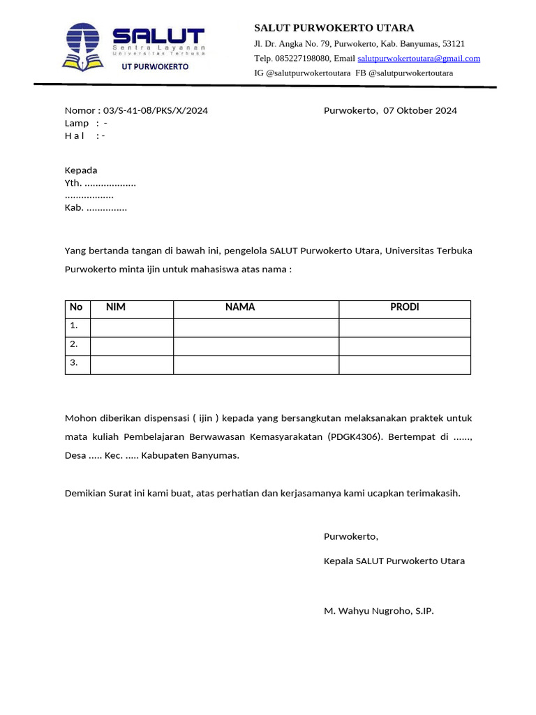 Surat Ijin PBK | PDF