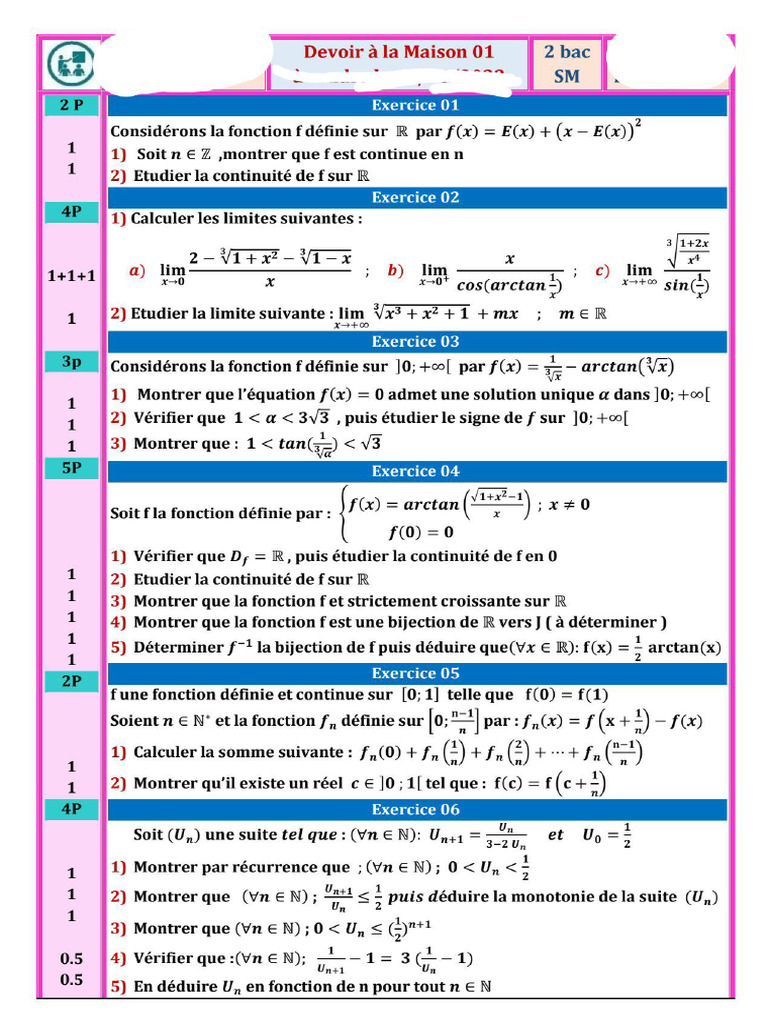 Devoir À La Maison 01-2bac-SM - 24 - 241001 - 140245 | PDF