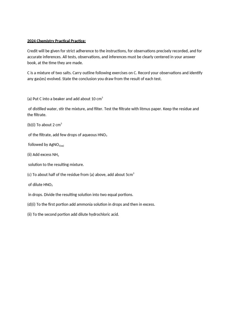 2024 Chemistry Practical Practice | PDF