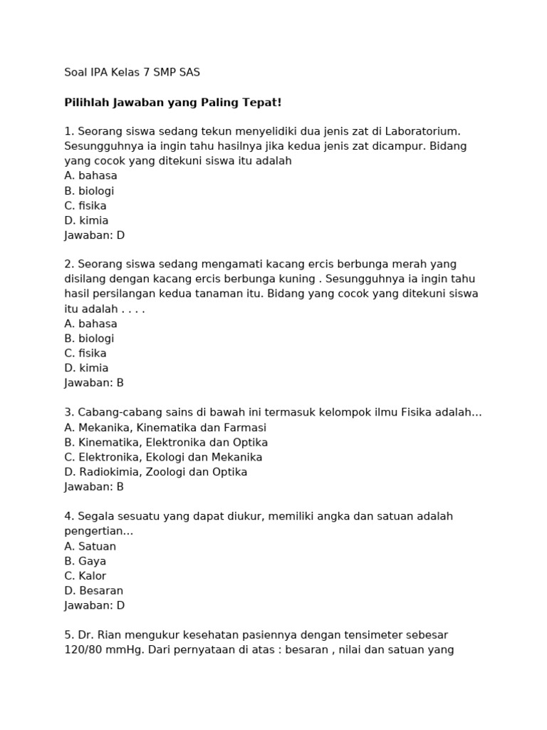 Soal IPA 7 SMP SAS Ok | PDF