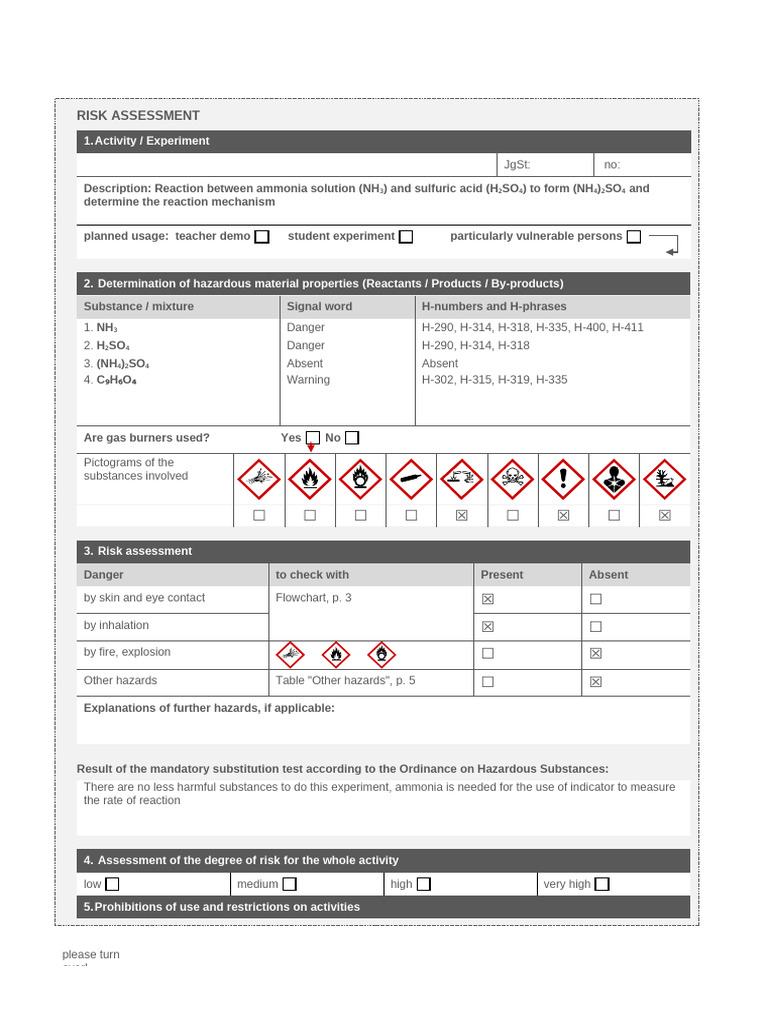 Ammonia-Sulfuric Acid Reaction Risk Assessment | PDF | Hazards | Ammonia